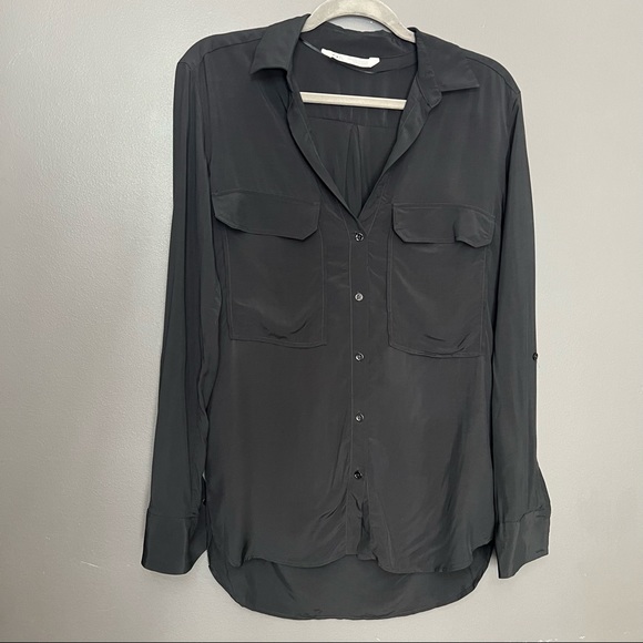 Zara | Tops | Zara Solid Black Button Down Shirt Front Pockets | Poshmark